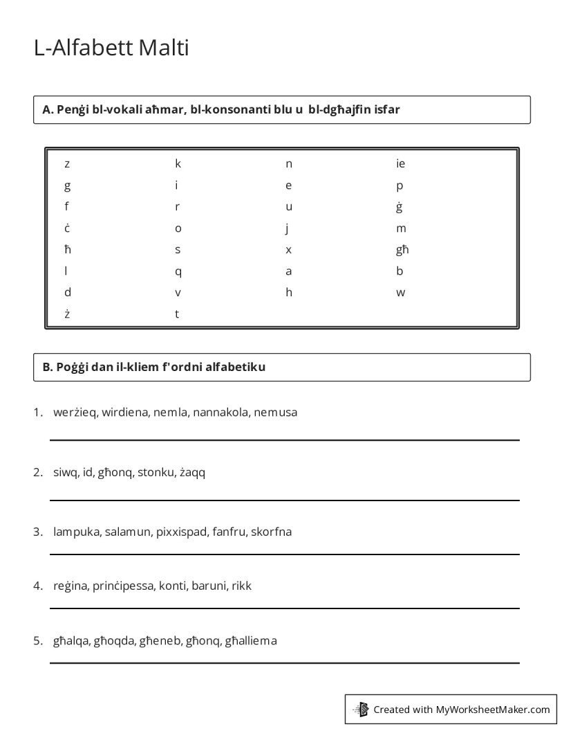 L-Alfabett Malti - My Worksheet Maker: Create Your Own Worksheets