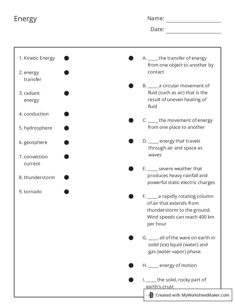 Energy - My Worksheet Maker: Create Your Own Worksheets