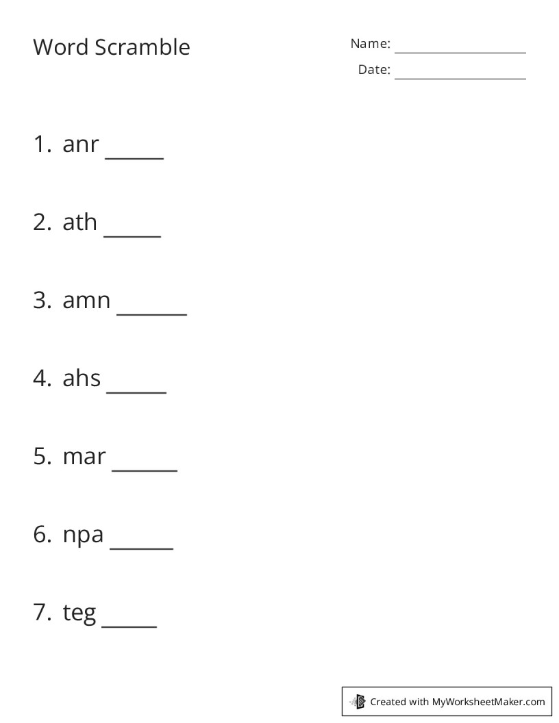 Word Scramble - My Worksheet Maker: Create Your Own Worksheets