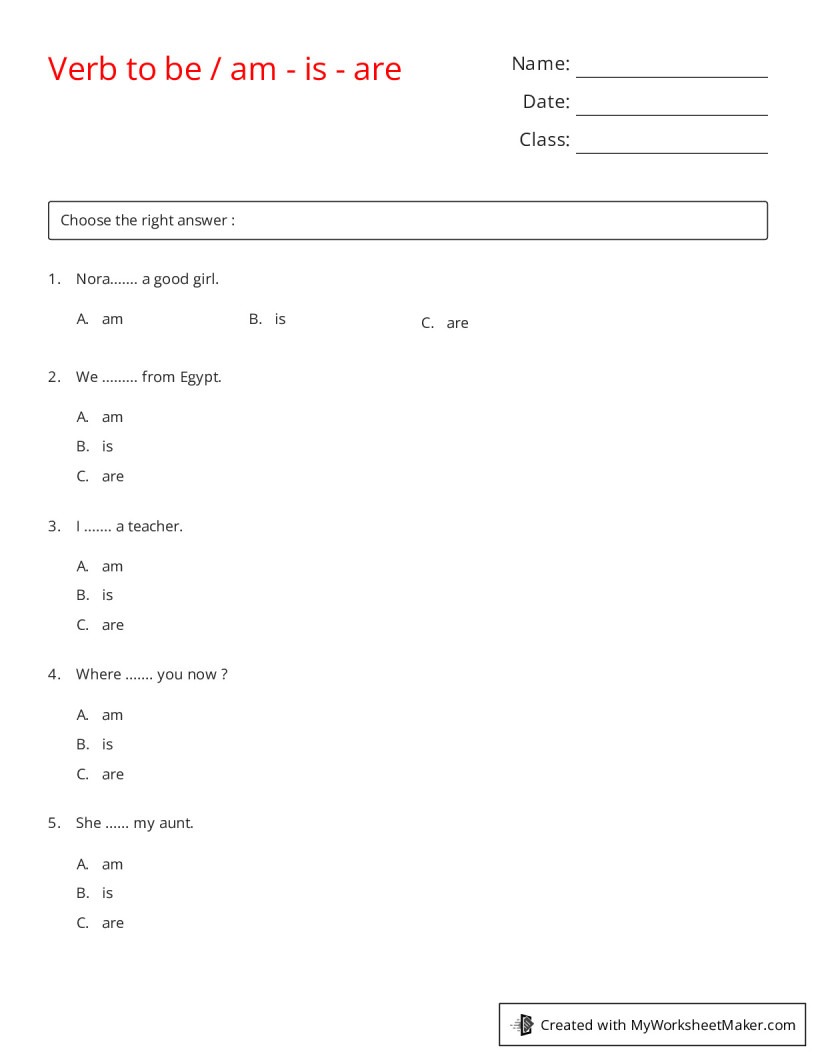Verb to be / am - is - are - My Worksheet Maker: Create Your Own Worksheets