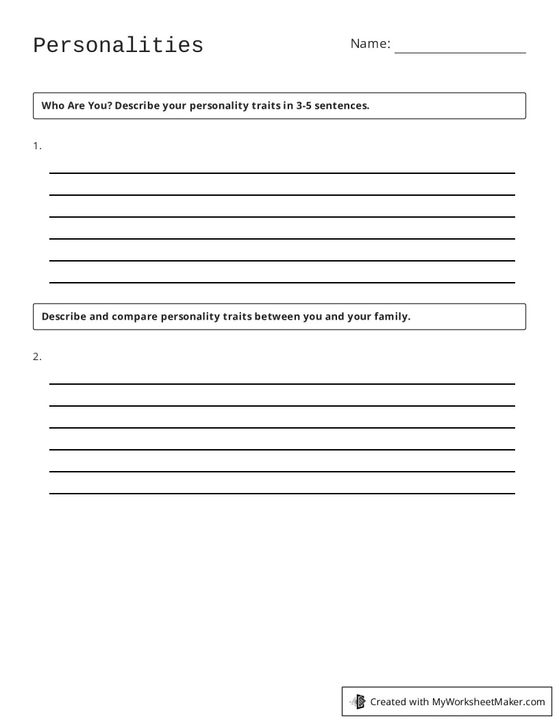 Personalities - My Worksheet Maker: Create Your Own Worksheets