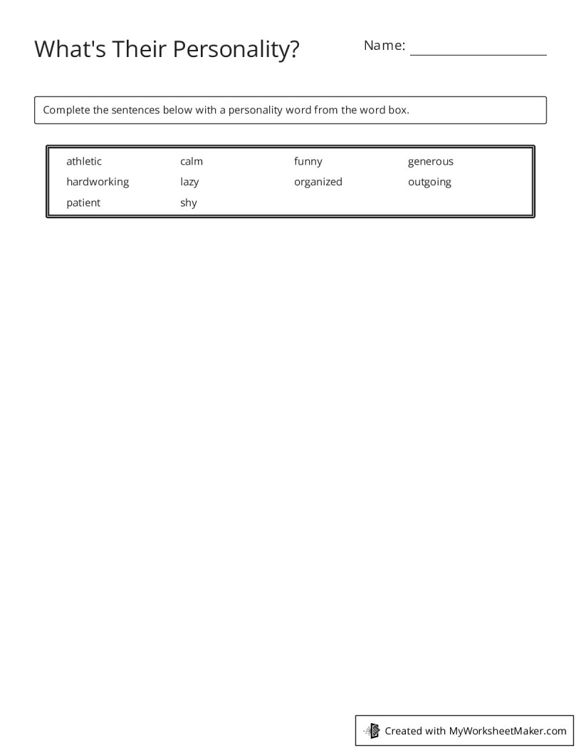 What's Their Personality? - My Worksheet Maker: Create Your Own Worksheets