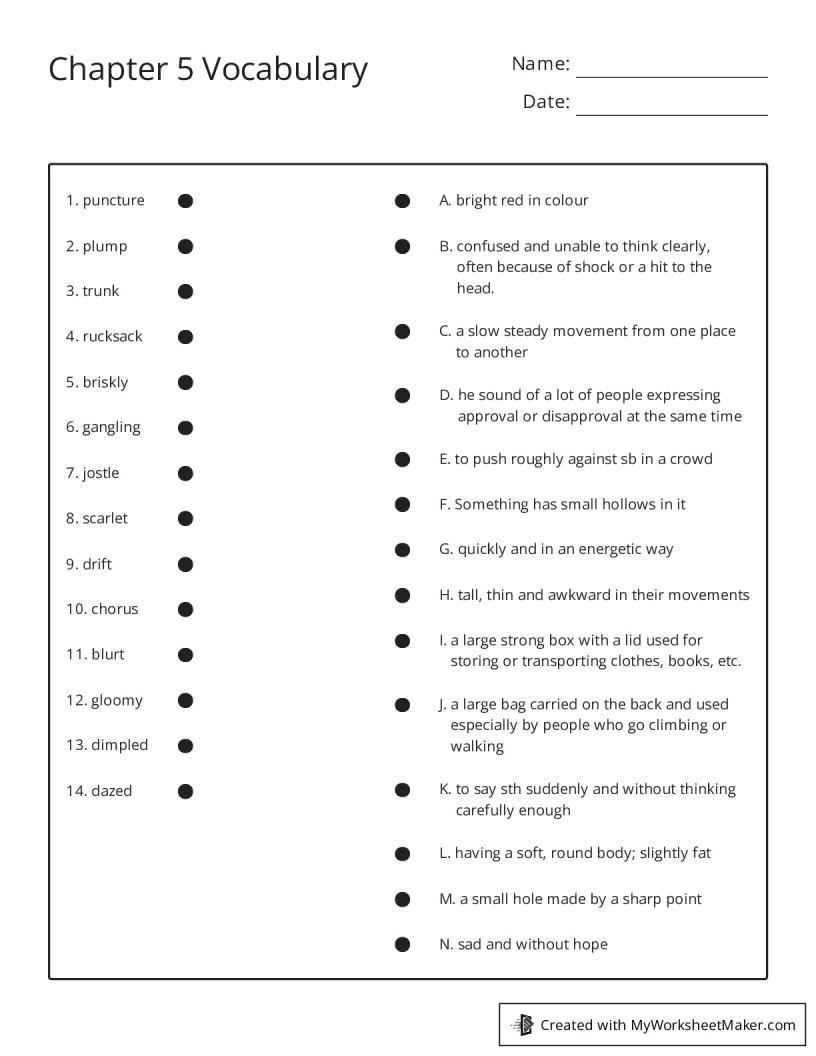 Chapter 5 Vocabulary - My Worksheet Maker: Create Your Own Worksheets