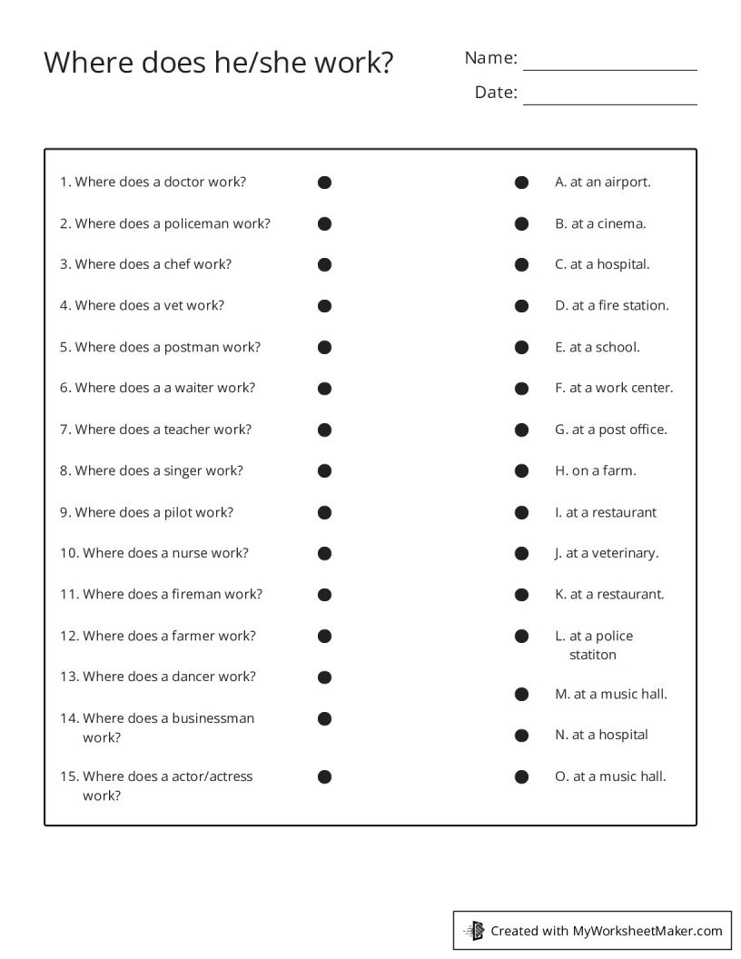 Where does he/she work? - My Worksheet Maker: Create Your Own Worksheets