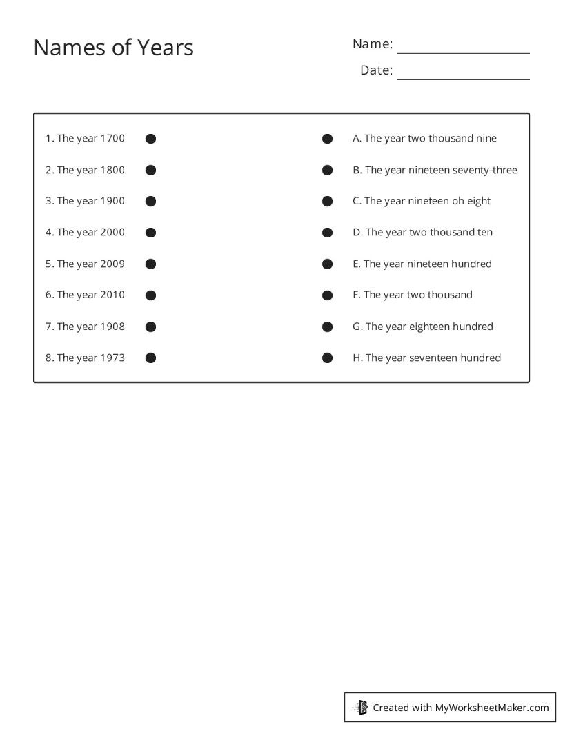 Names of Years - My Worksheet Maker: Create Your Own Worksheets
