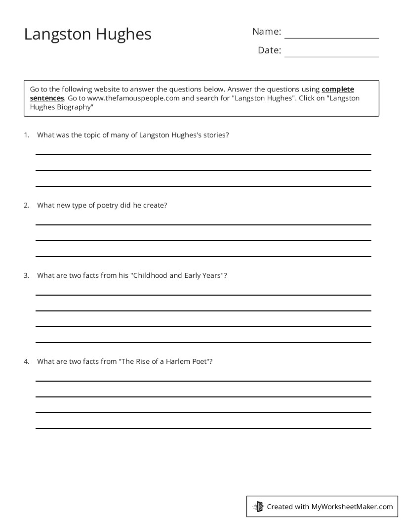 Langston Hughes Worksheet