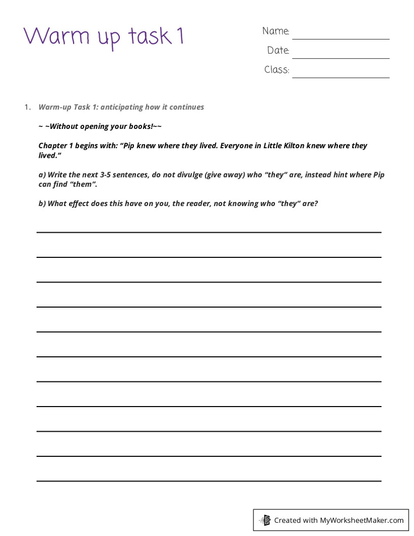 Warm up task 1 - My Worksheet Maker: Create Your Own Worksheets