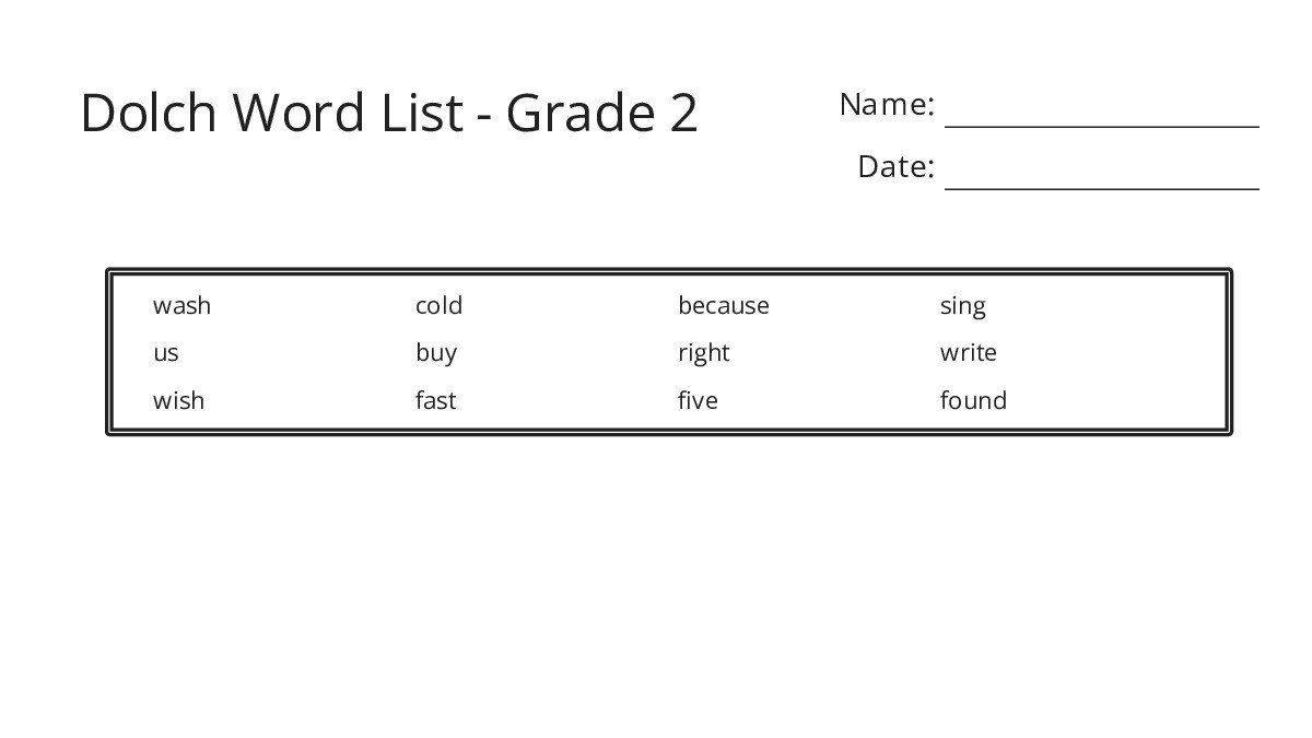 Dolch Word List - Grade 2 - My Worksheet Maker: Create Your Own Worksheets