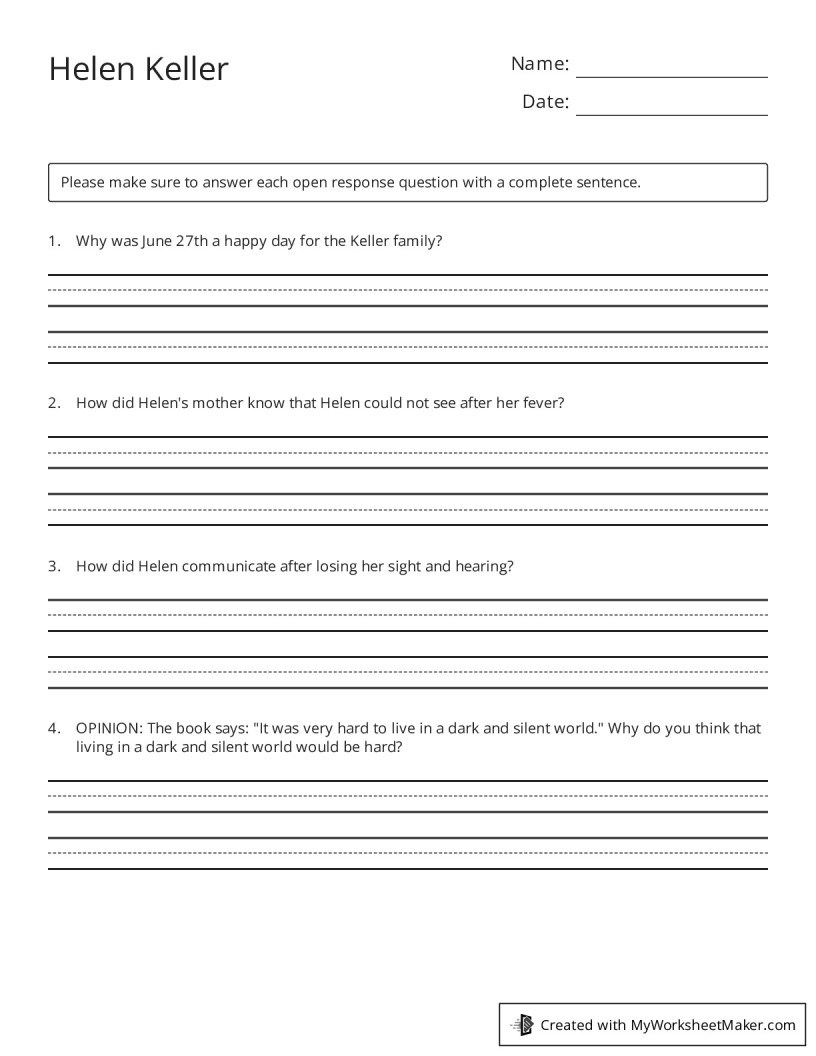 Helen Keller - My Worksheet Maker: Create Your Own Worksheets