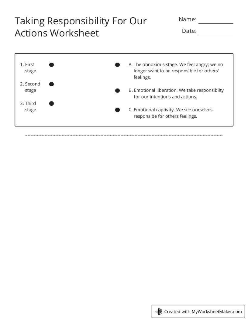 Taking Responsibility For Our Actions Worksheet - My Worksheet Maker ...