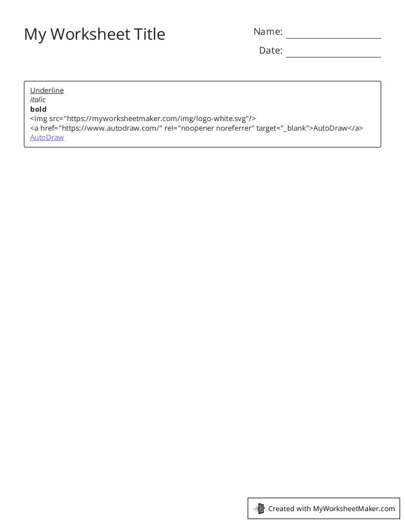 My Worksheet Title - My Worksheet Maker: Create Your Own Worksheets