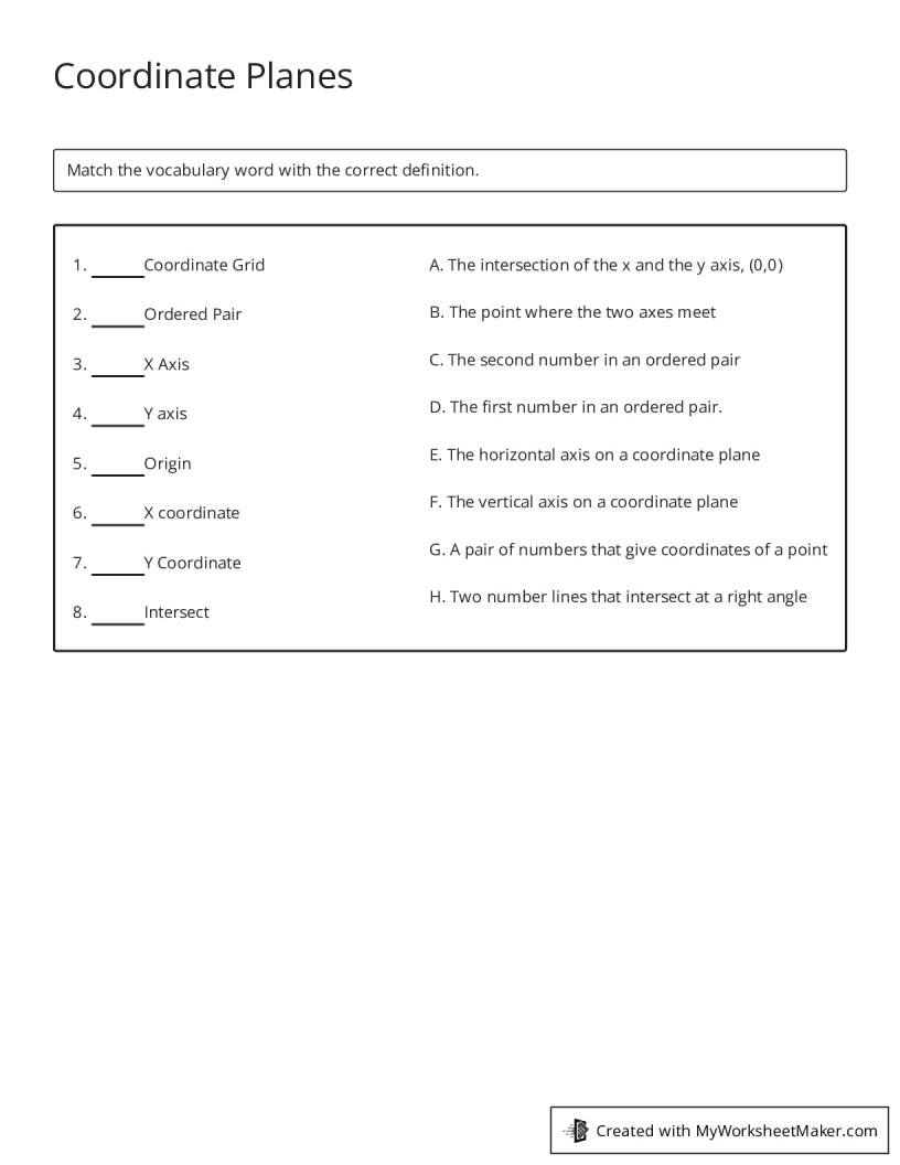 Coordinate Planes - My Worksheet Maker: Create Your Own Worksheets