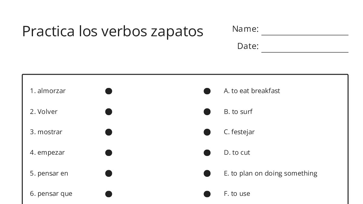 Practica los verbos zapatos - My Worksheet Maker: Create Your Own ...