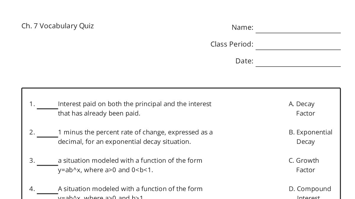 Ch. 7 Vocabulary Quiz - My Worksheet Maker: Create Your Own Worksheets