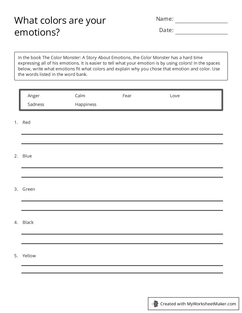 What colors are your emotions? - My Worksheet Maker: Create Your Own ...