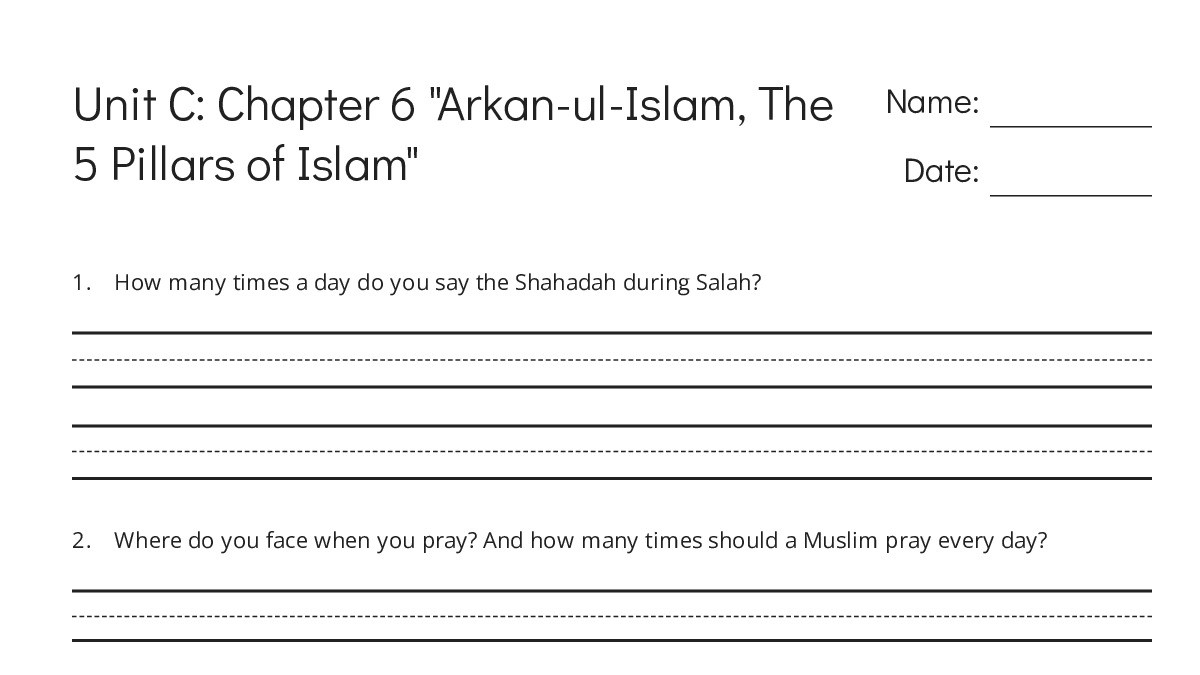 Unit C: Chapter 6 "Arkan-ul-Islam, The 5 Pillars of Islam" - My ...