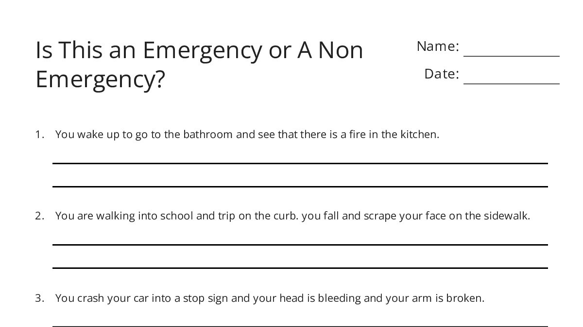 Is This an Emergency or A Non Emergency? - My Worksheet Maker: Create ...