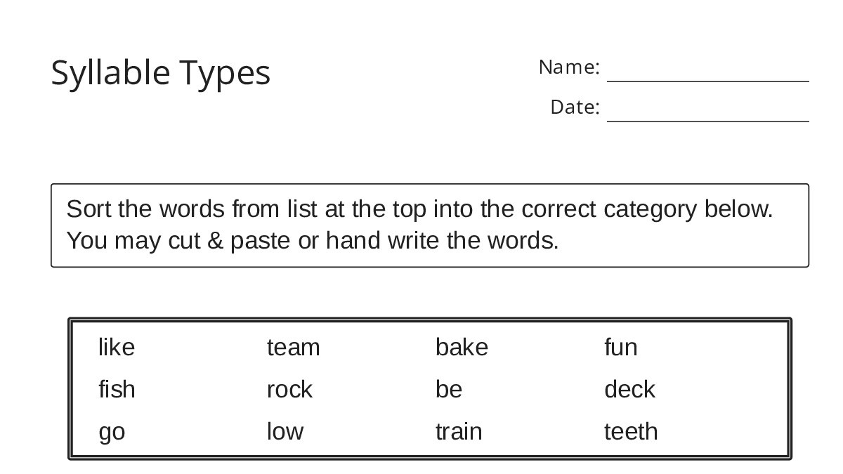 Syllable Types - My Worksheet Maker: Create Your Own Worksheets