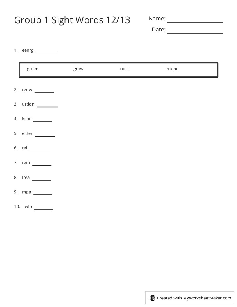 Group 1 Sight Words 12/13 - My Worksheet Maker: Create Your Own Worksheets