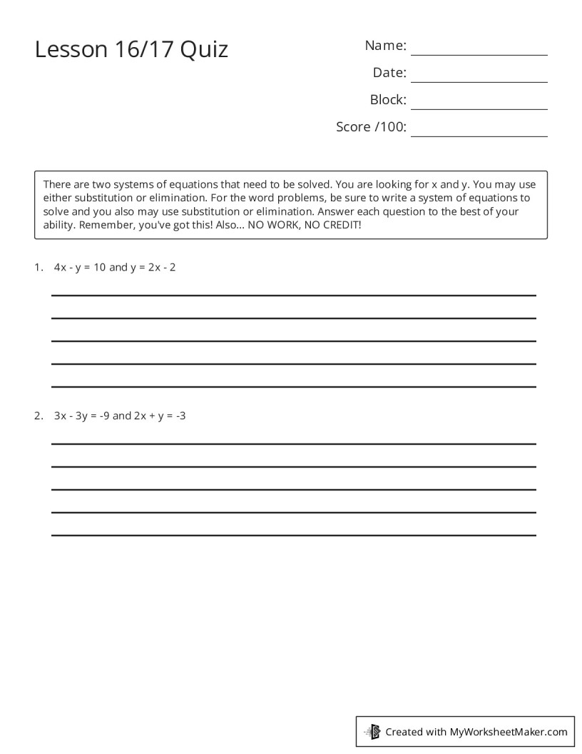 Lesson 16/17 Quiz - My Worksheet Maker: Create Your Own Worksheets