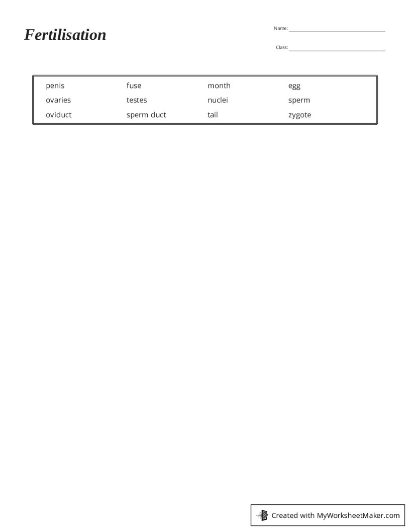 Fertilisation - My Worksheet Maker: Create Your Own Worksheets