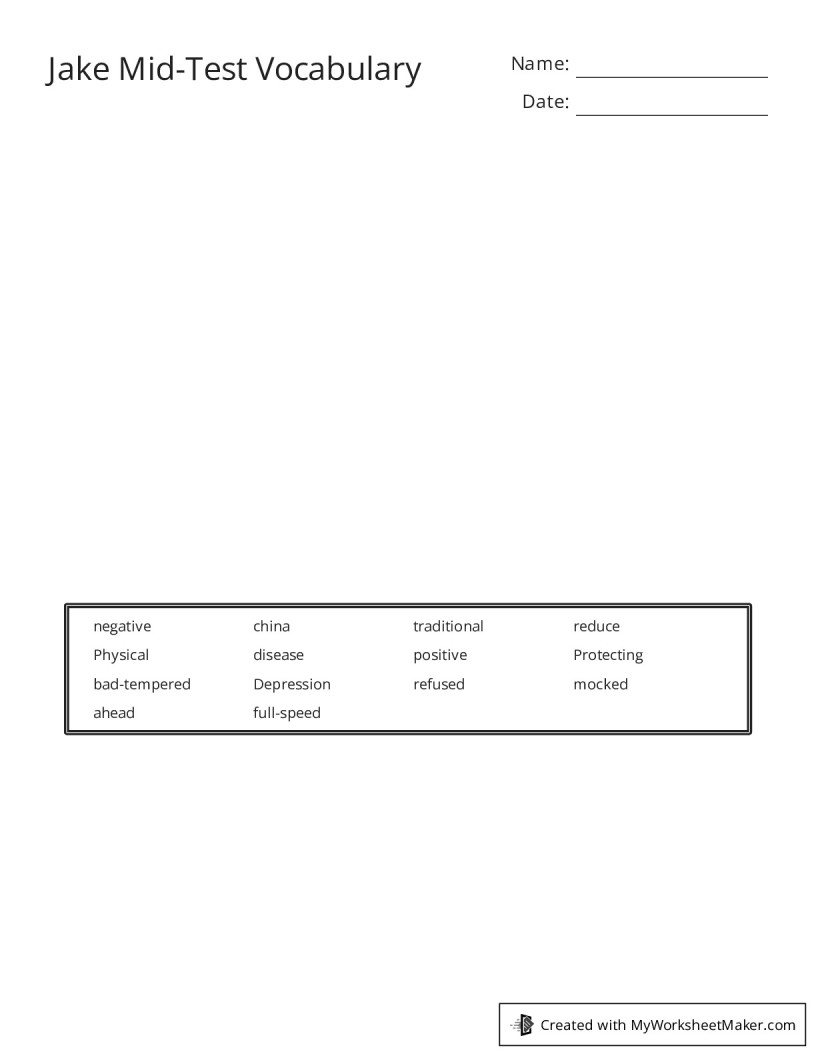 Jake Mid-Test Vocabulary - My Worksheet Maker: Create Your Own Worksheets