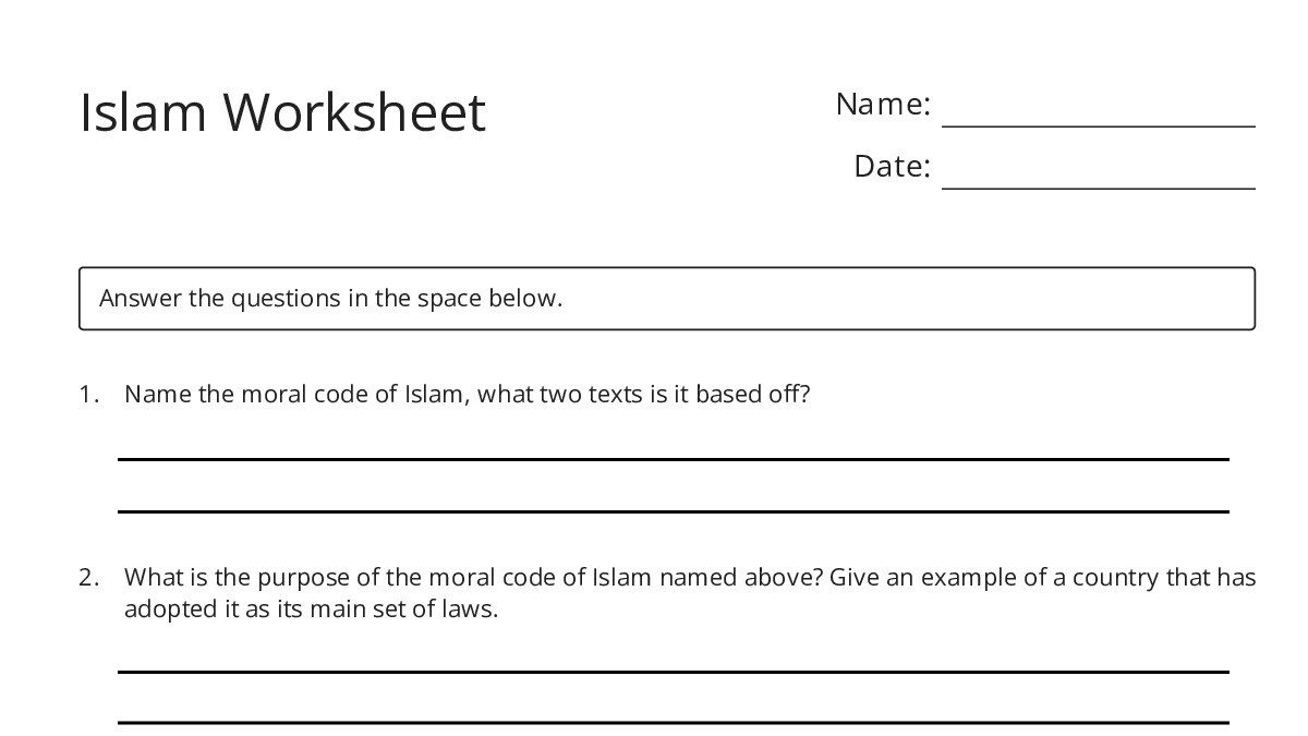 Islam Worksheet - My Worksheet Maker: Create Your Own Worksheets
