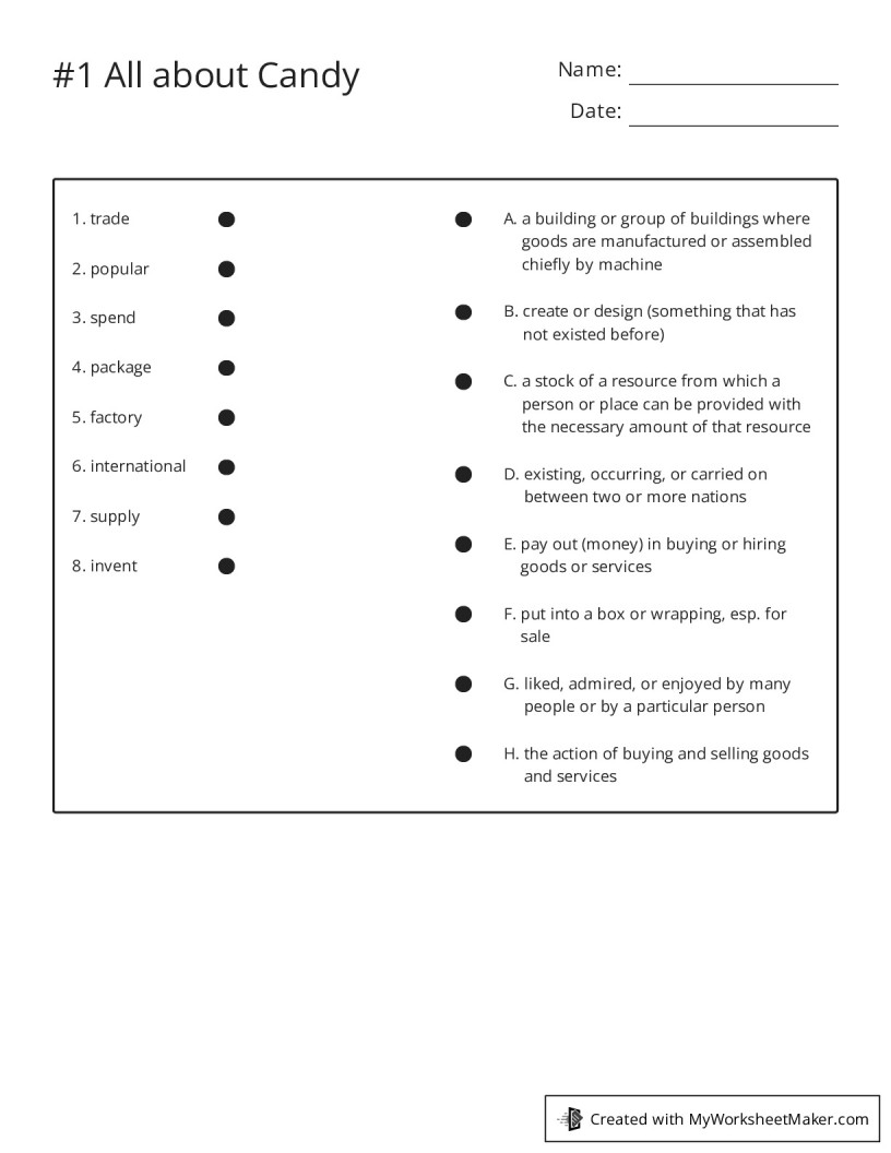 #1 All about Candy - My Worksheet Maker: Create Your Own Worksheets