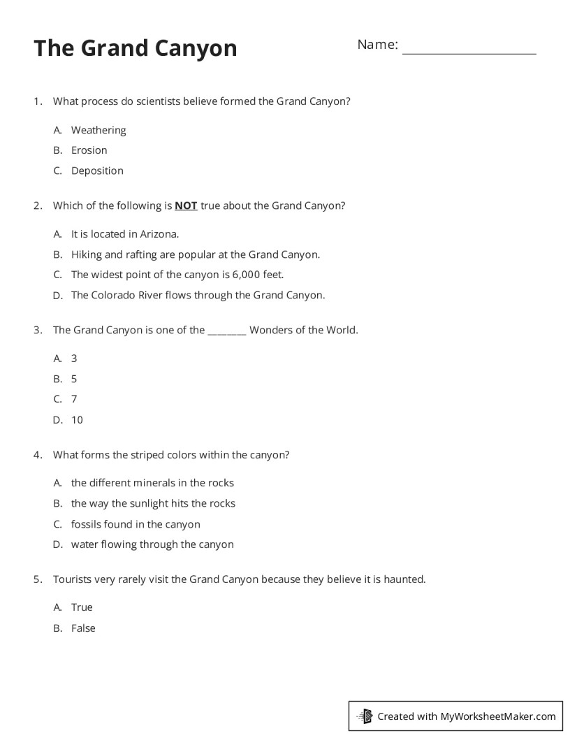 The Grand Canyon - My Worksheet Maker: Create Your Own Worksheets