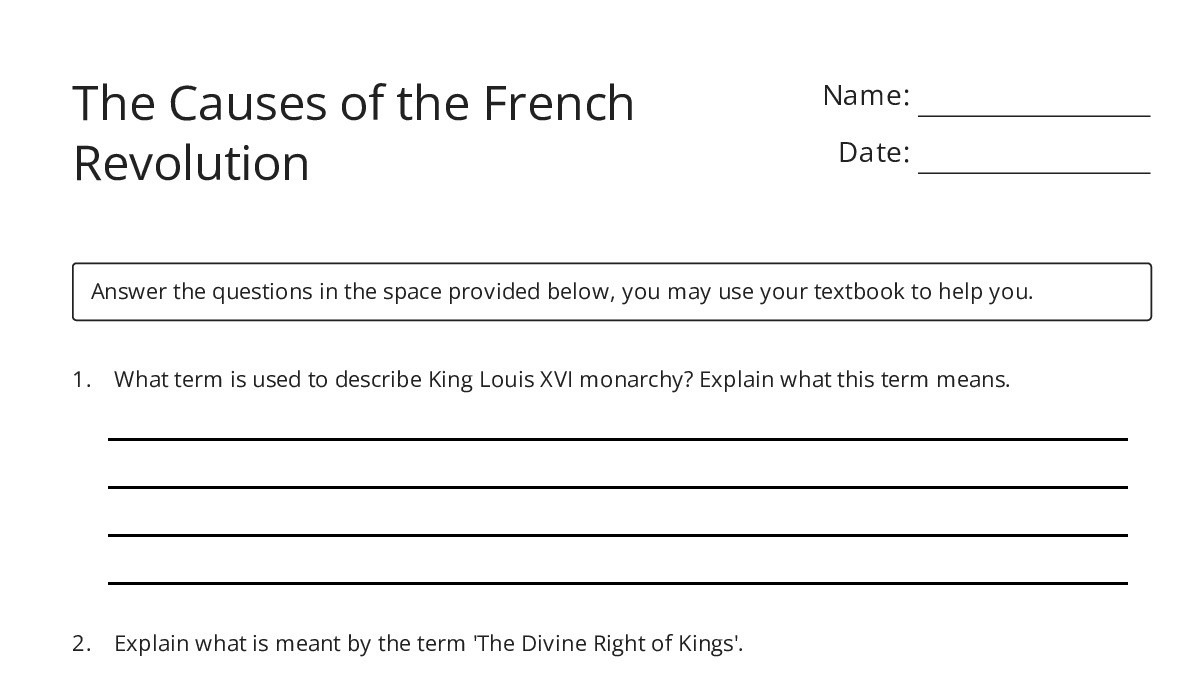 The Causes of the French Revolution - My Worksheet Maker: Create Your ...