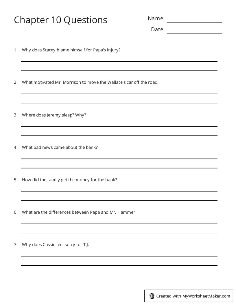 Chapter 10 Questions - My Worksheet Maker: Create Your Own Worksheets