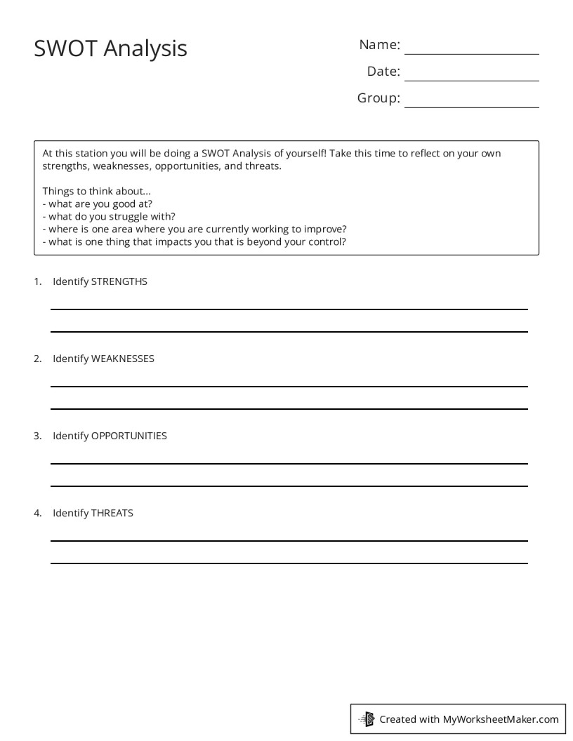 SWOT Analysis - My Worksheet Maker: Create Your Own Worksheets