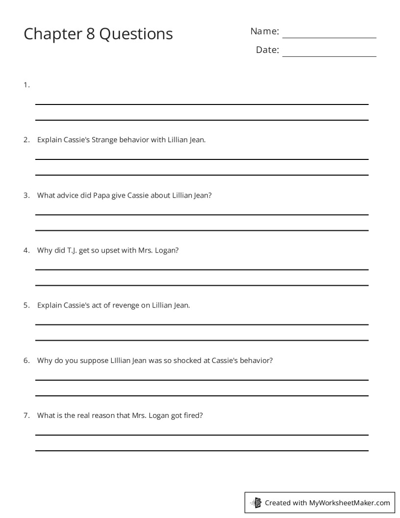 Chapter 8 Questions - My Worksheet Maker: Create Your Own Worksheets