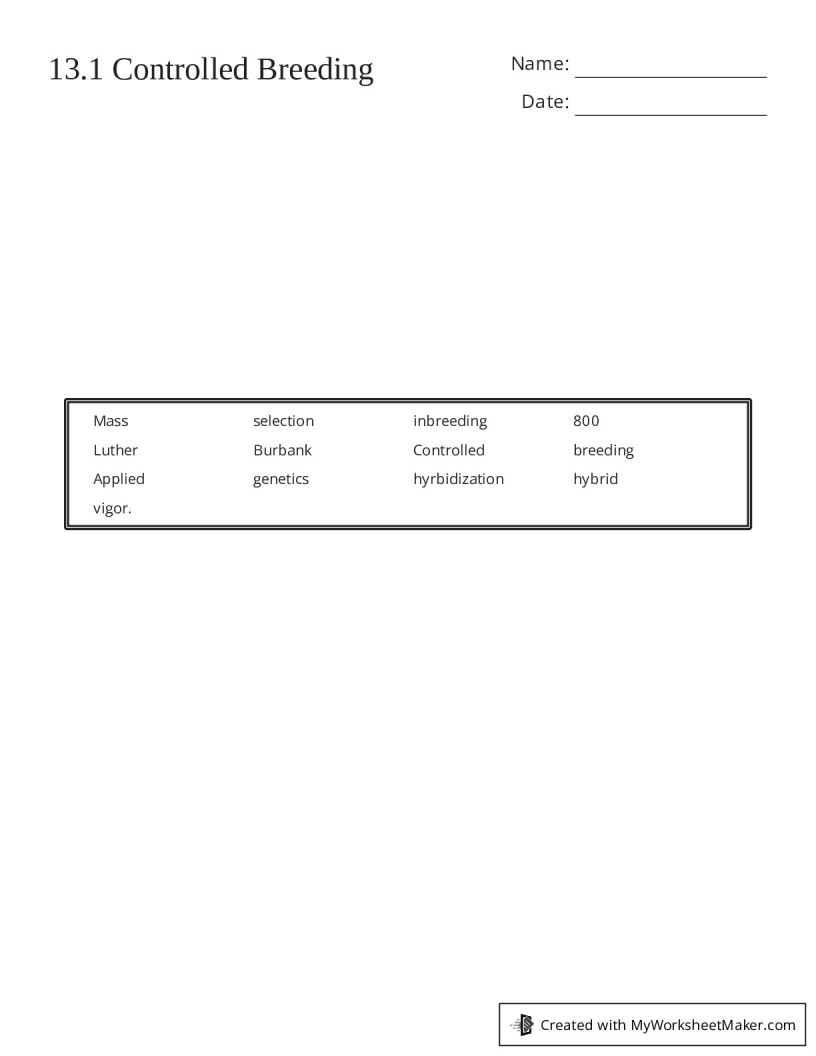 13.1 Controlled Breeding - My Worksheet Maker: Create Your Own Worksheets