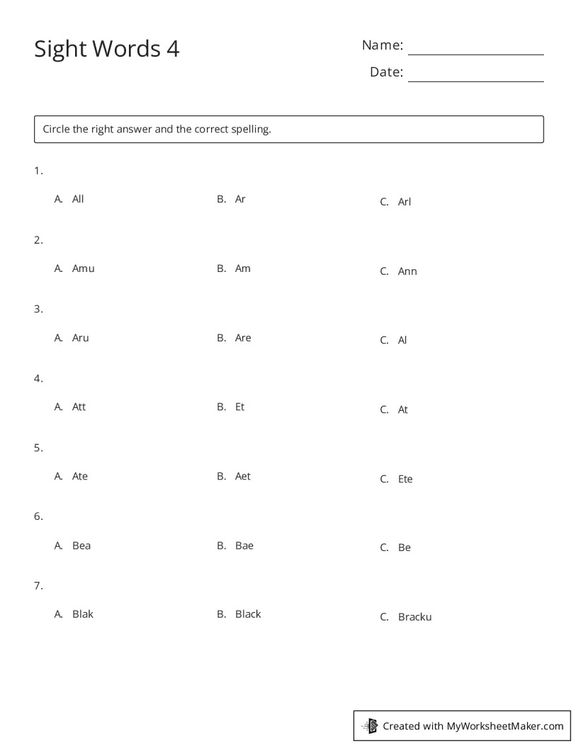 Sight Words 4 - My Worksheet Maker: Create Your Own Worksheets