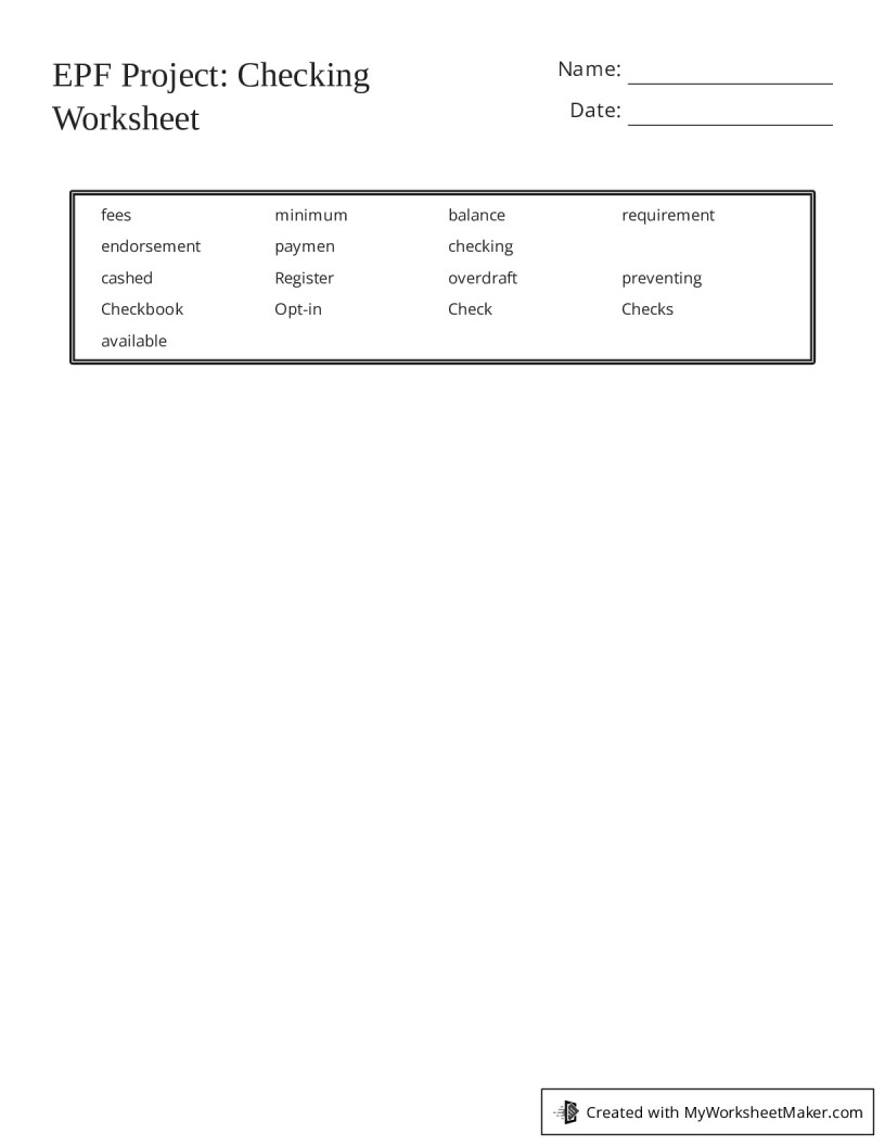 EPF Project: Checking Worksheet - My Worksheet Maker: Create Your Own ...