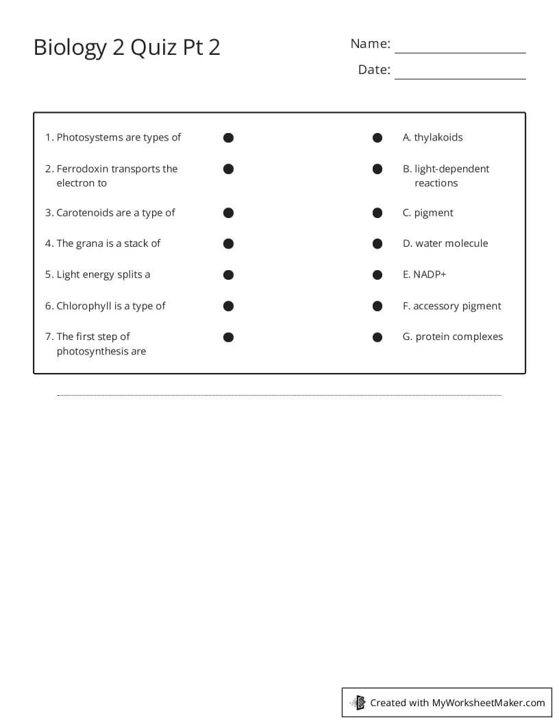 Biology 2 Quiz Pt 2 - My Worksheet Maker: Create Your Own Worksheets