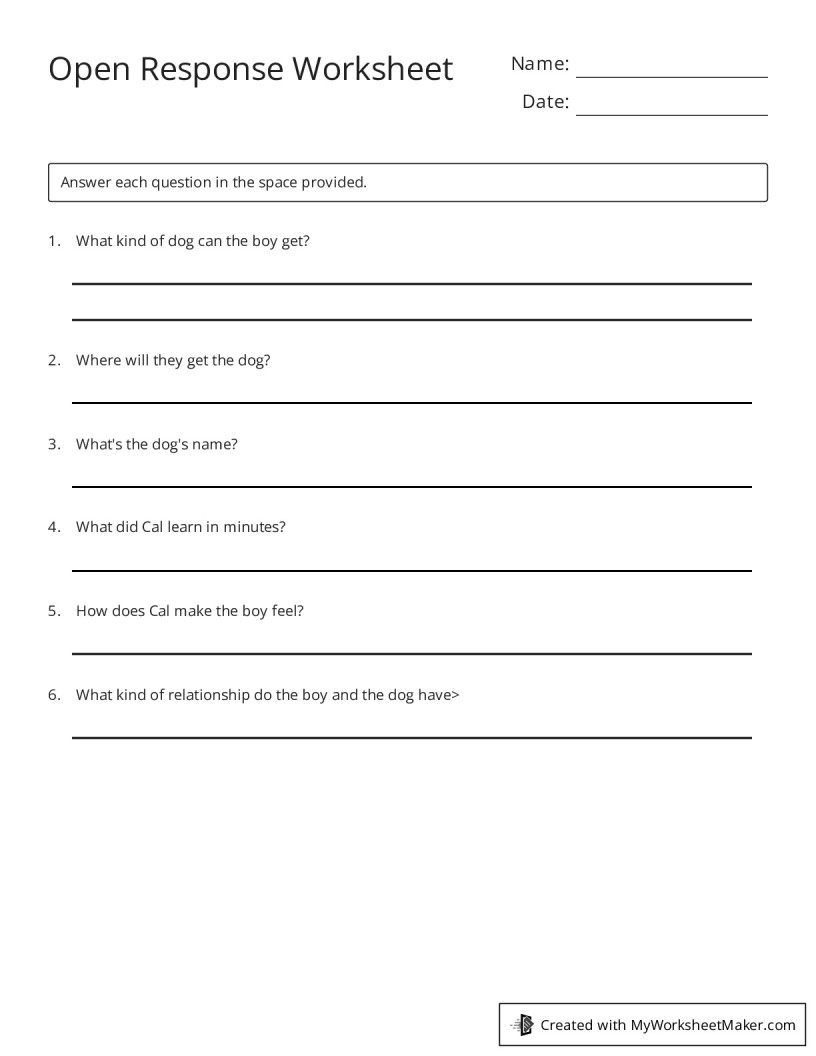 Open Response Worksheet - My Worksheet Maker: Create Your Own Worksheets