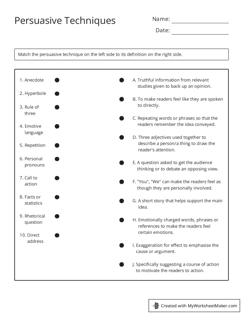 Persuasive Techniques - My Worksheet Maker: Create Your Own Worksheets