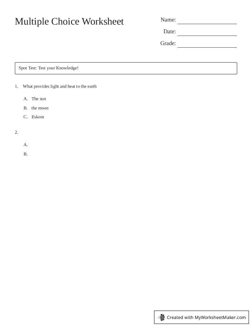 Multiple Choice Worksheet - My Worksheet Maker: Create Your Own Worksheets