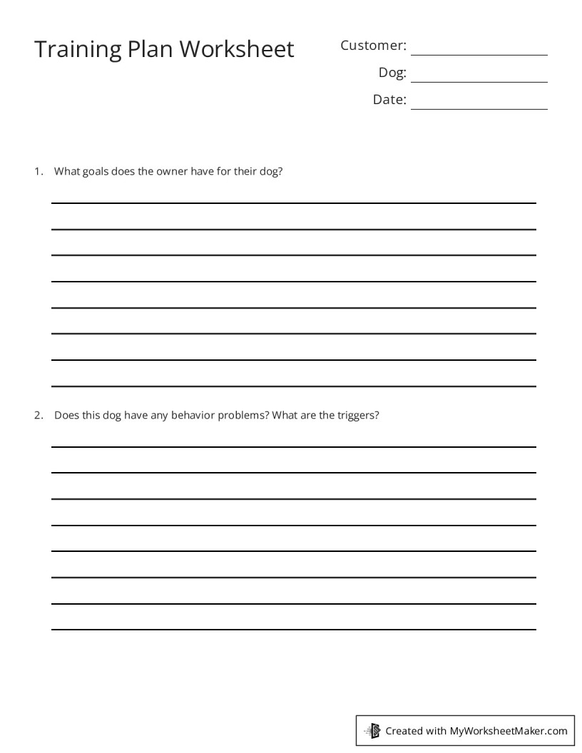 Training Plan Worksheet - My Worksheet Maker: Create Your Own Worksheets