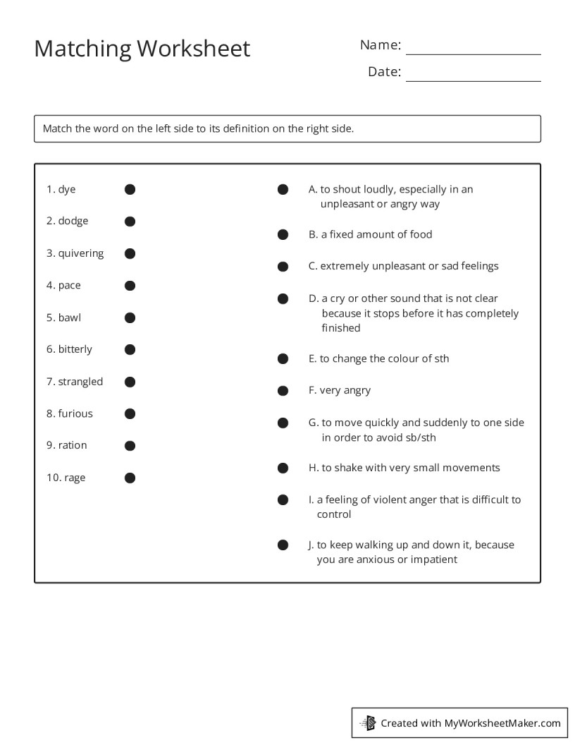 Matching Worksheet - My Worksheet Maker: Create Your Own Worksheets