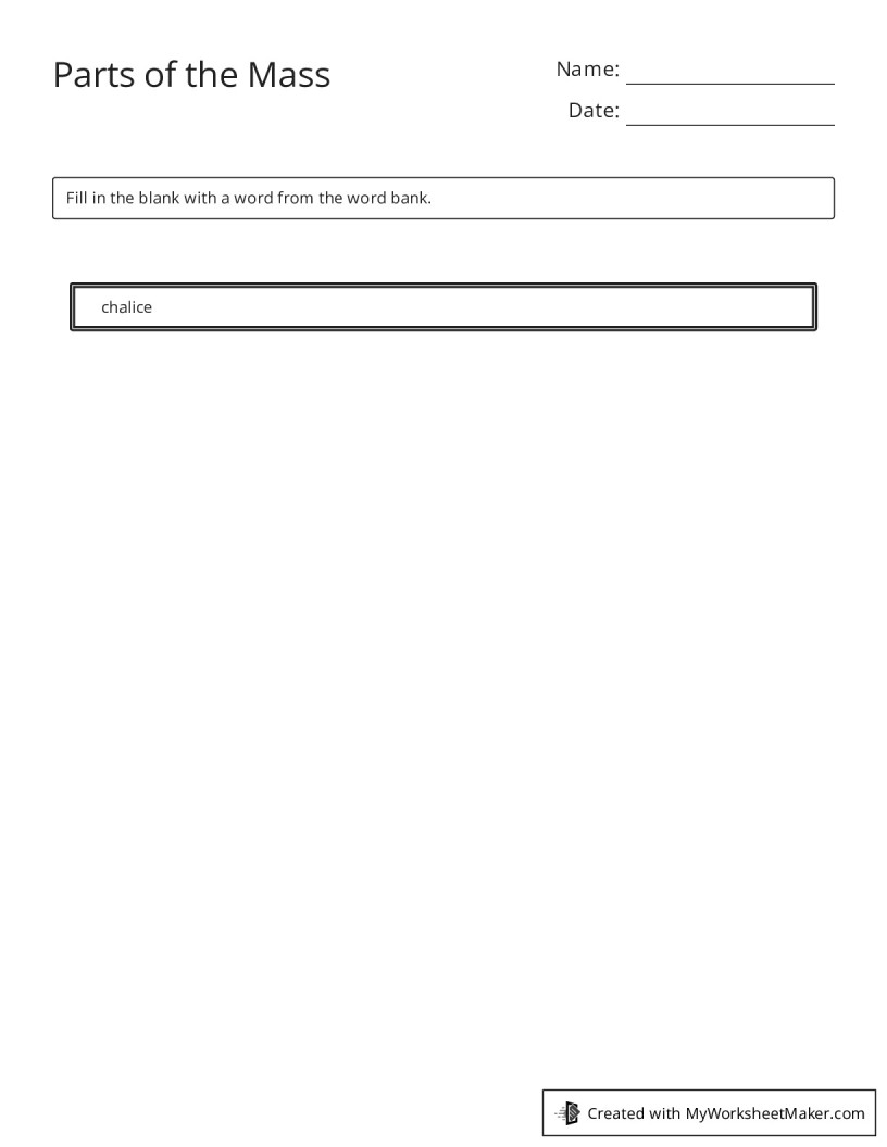 Parts of the Mass - My Worksheet Maker: Create Your Own Worksheets