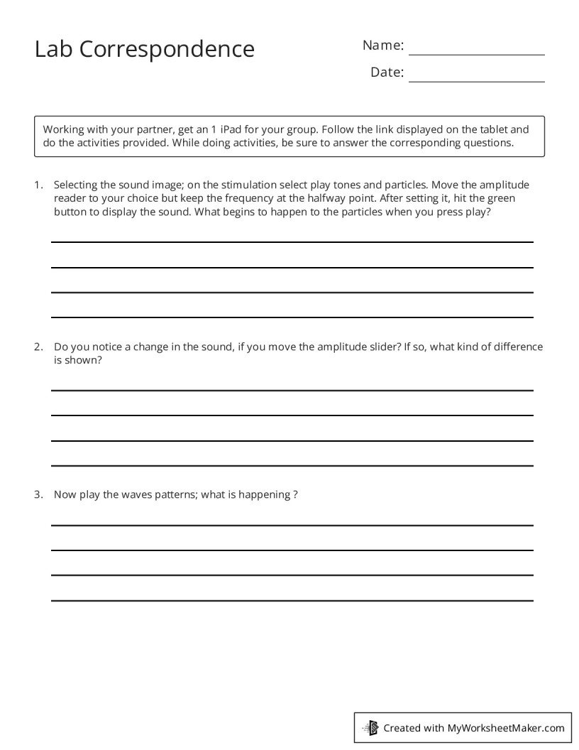 Lab Correspondence - My Worksheet Maker: Create Your Own Worksheets