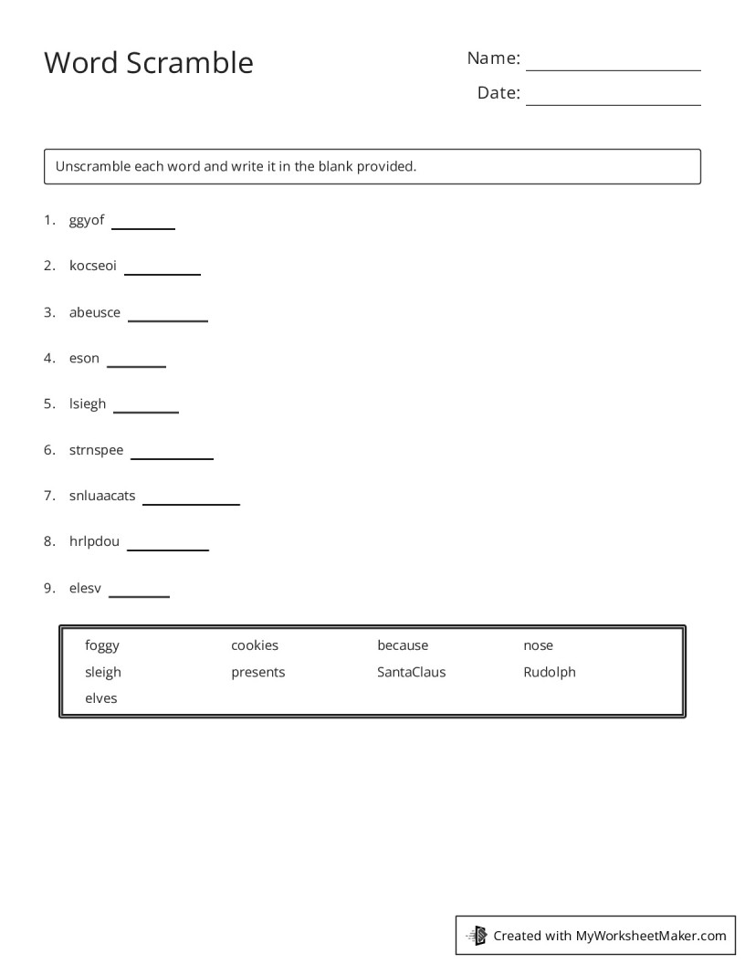 Word Scramble - My Worksheet Maker: Create Your Own Worksheets
