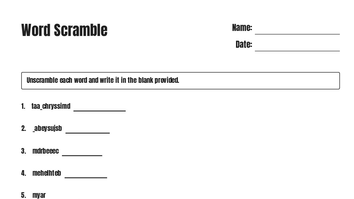 Word Scramble - My Worksheet Maker: Create Your Own Worksheets