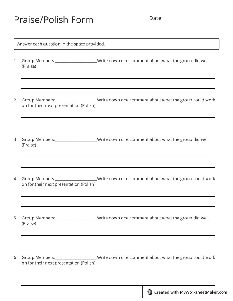 Praise/Polish Form - My Worksheet Maker: Create Your Own Worksheets