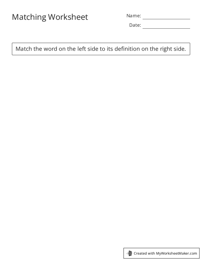 Matching Worksheet - My Worksheet Maker: Create Your Own Worksheets