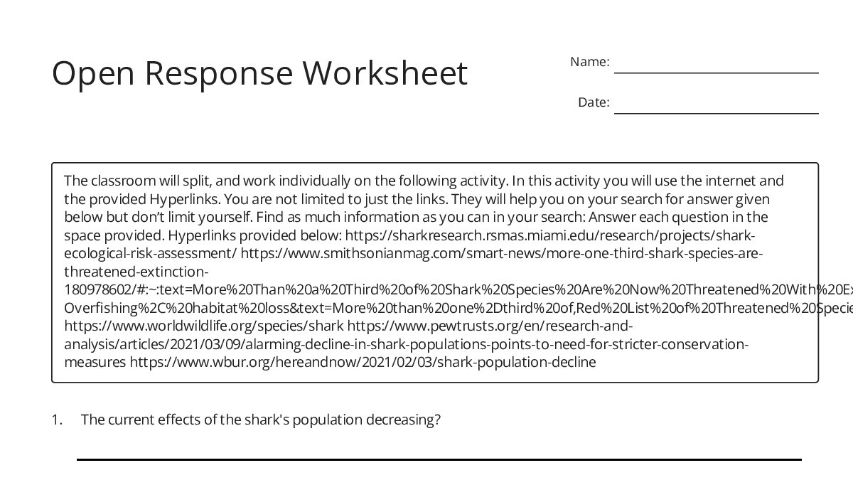 Open Response Worksheet - My Worksheet Maker: Create Your Own Worksheets