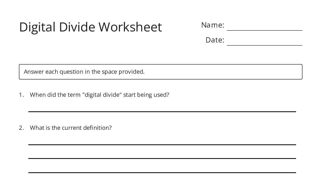 Digital Divide Worksheet - My Worksheet Maker: Create Your Own Worksheets